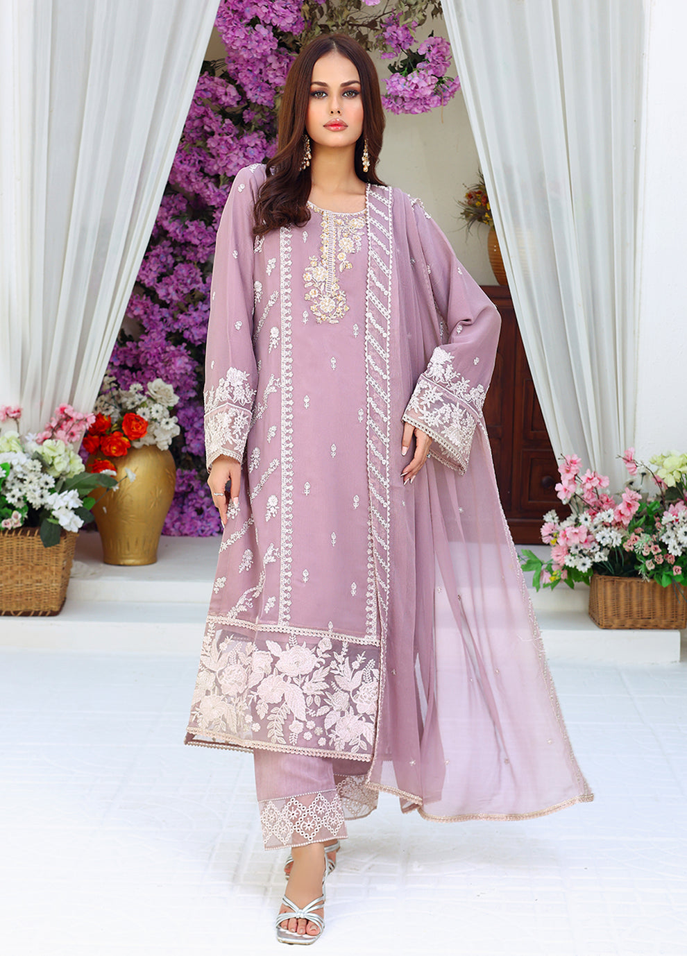 Daastan by Polawn Embroidered Unstitched 3 Piece Chiffon Suit PD-23-40