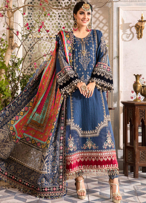 Blue Embroidered Unstitched 3 Piece Chiffon Suit MBL-BD-2407-22-Party ...